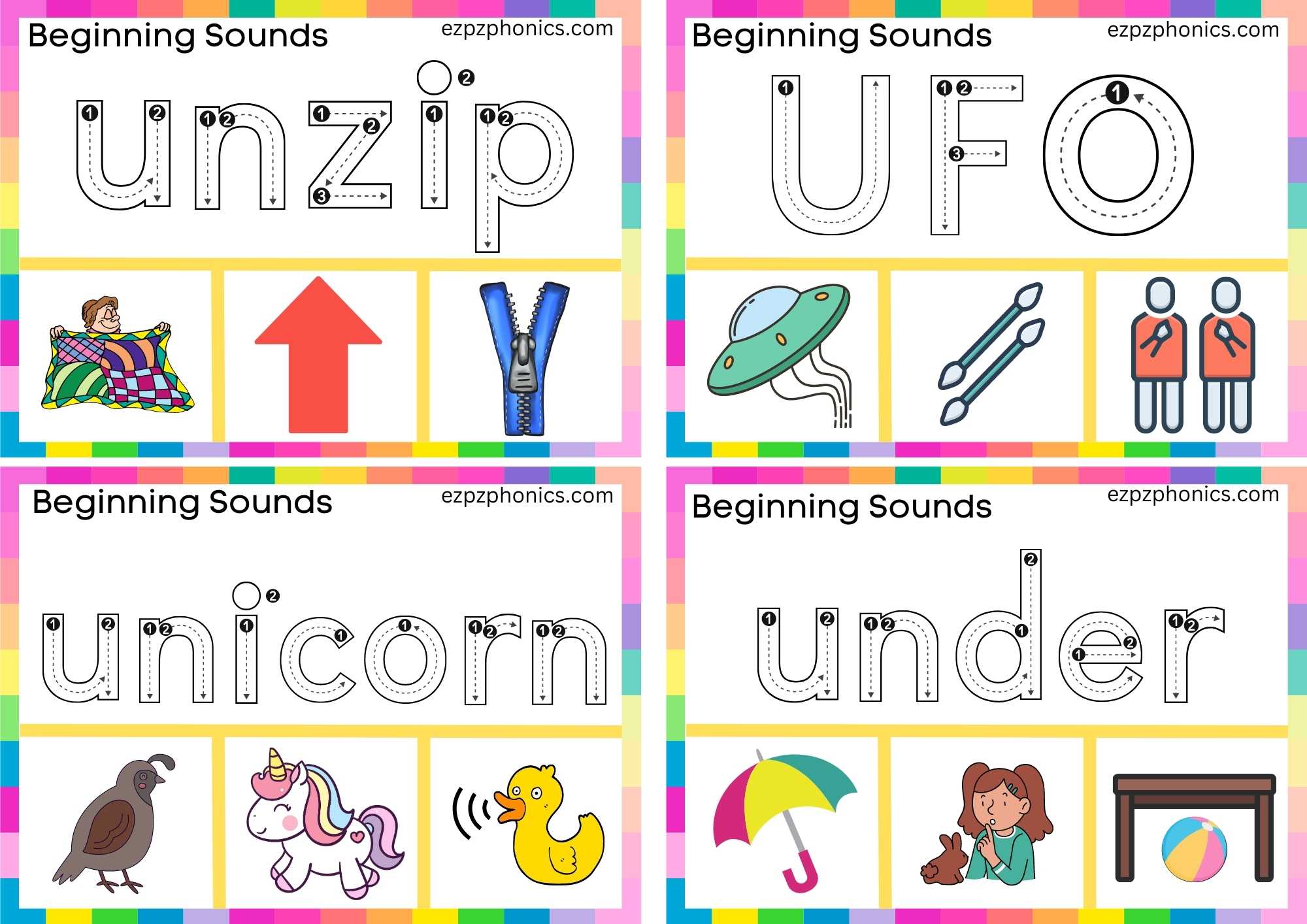 Letter U Trace The Word And Clip The Correct Image Group 2 - ezpzphonics.com